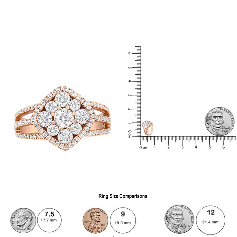 18K Rose Gold 1 1/4 Carat Diamond Halo Cluster Split Shank Ring Band ...