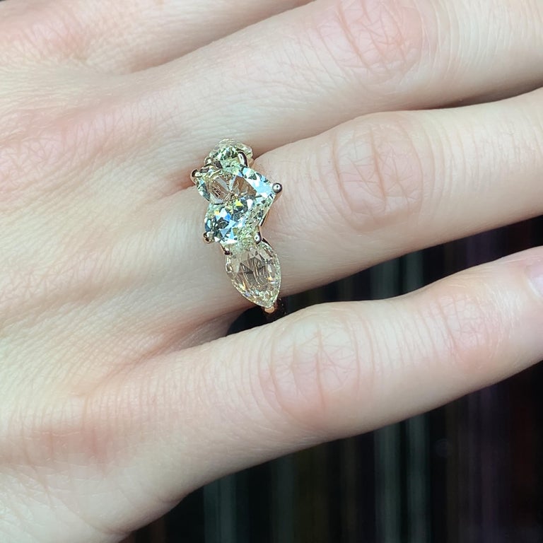 18K Rose Gold 2 Carat Heart shape and 2,88 carat rose-cut Diamond ...