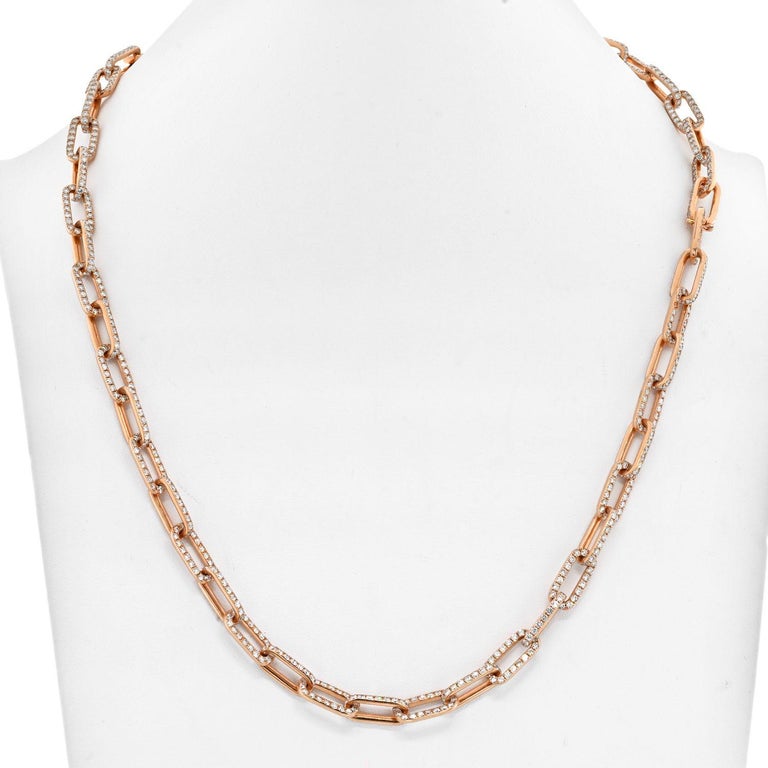 18K Rose Gold 21 Carat Diamond Link Chain Necklace For Sale at 1stDibs