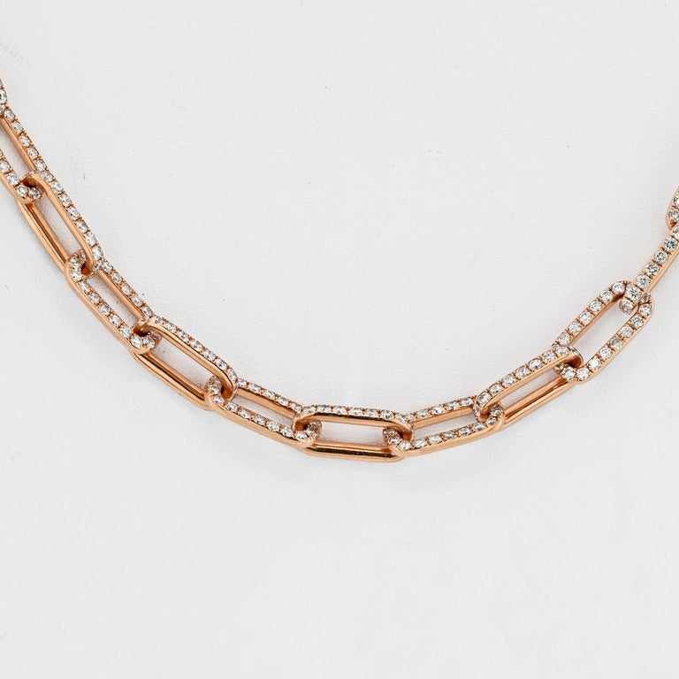 18K Rose Gold 21 Carat Diamond Link Chain Necklace For Sale at 1stDibs