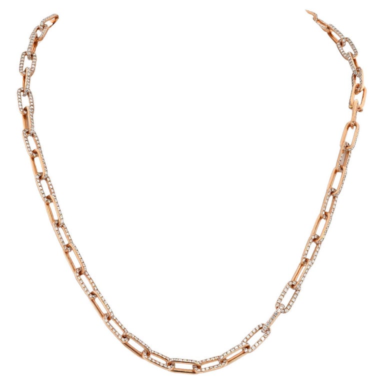 18K Rose Gold 21 Carat Diamond Link Chain Necklace For Sale at 1stDibs