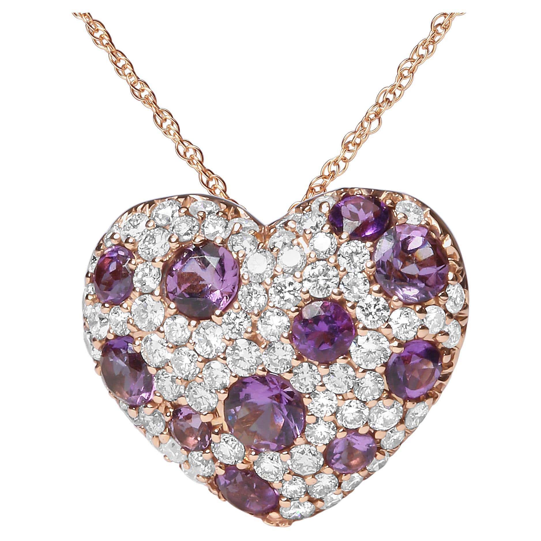18K Rose Gold 3 4 Carat Diamond And Purple Amethyst Heart Shape Pendant 18K Rose Gold 3 4 Carat Diamond And Purple Amethyst Heart Shape Pendant