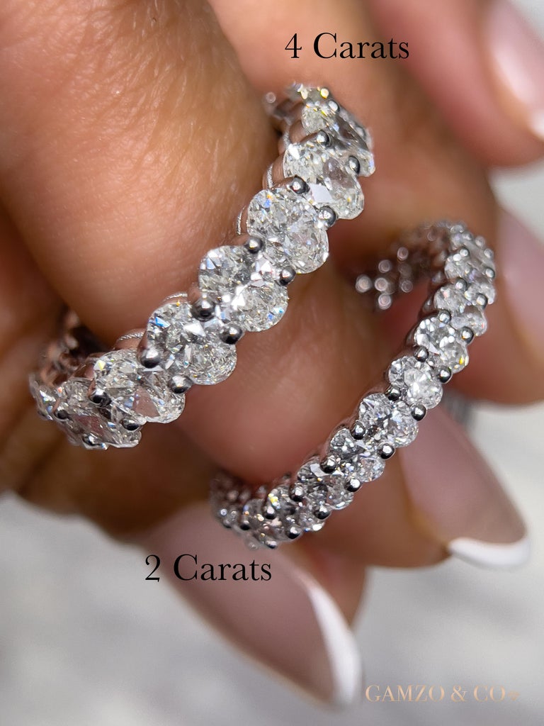 Customizable 18k Rose Gold 3 Carat Oval Cut Natural Diamond Eternity ...