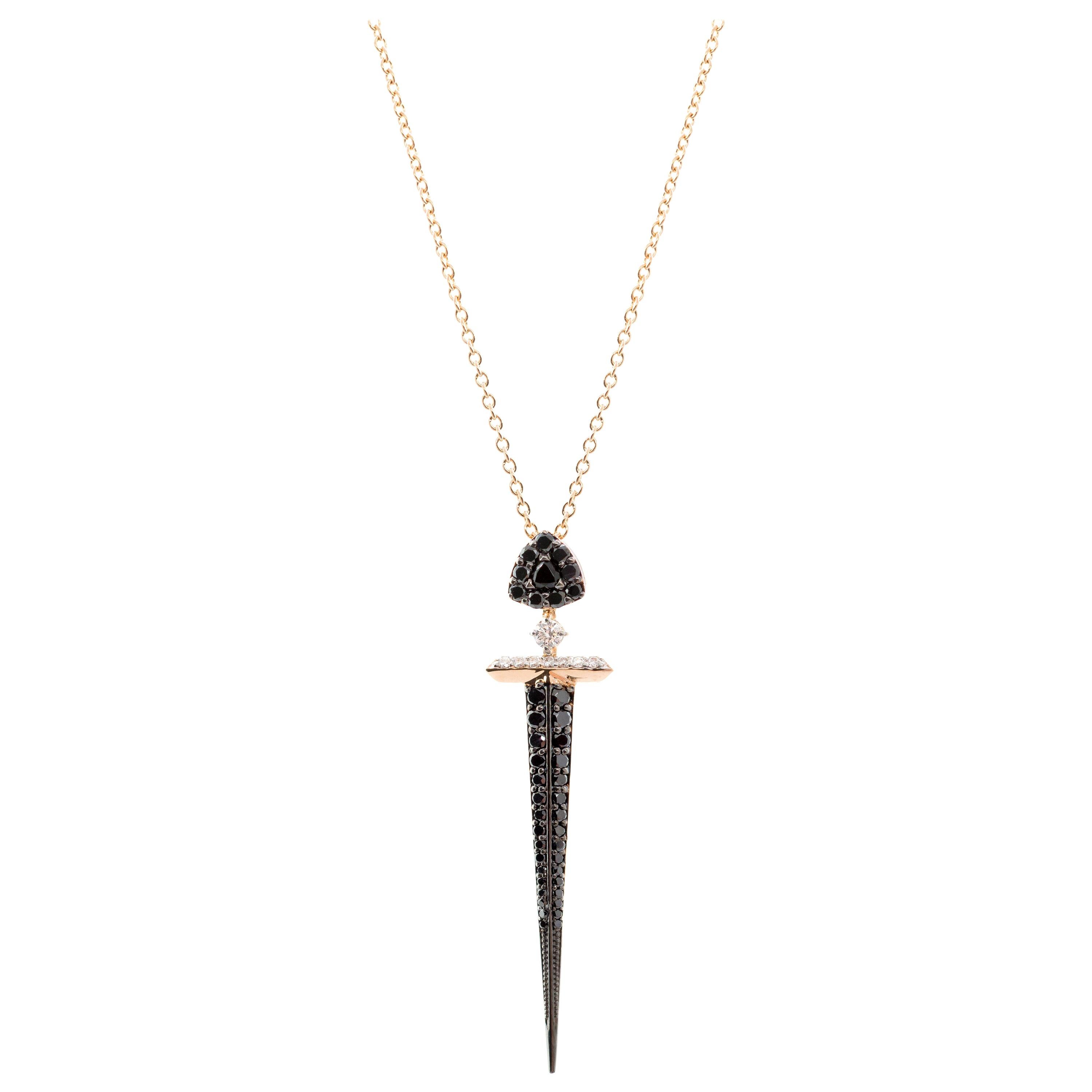 18K Rose Gold and 0.255 cts White 0.82 cts Black Diamond Sword Pendant ...
