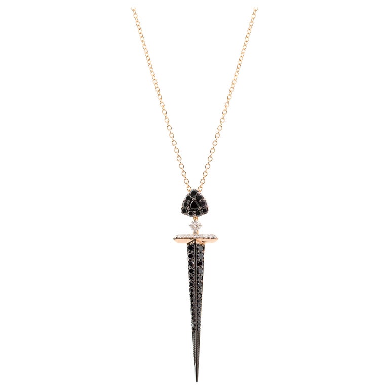 18K Rose Gold and 0.255 cts White 0.82 cts Black Diamond Sword Pendant ...