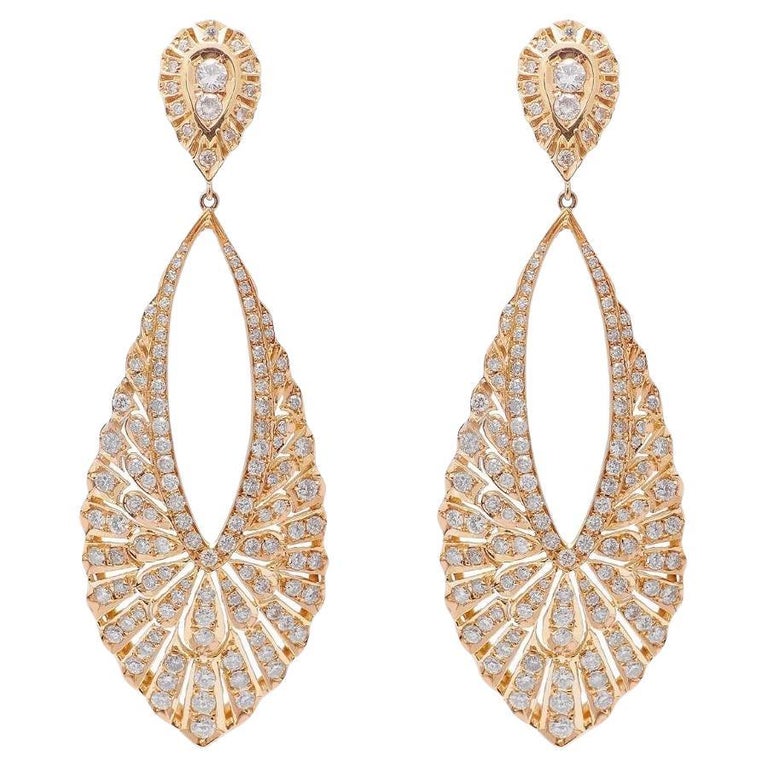 18k Rose Gold and Diamonds Teardrop Earrings For Sale at 1stDibs