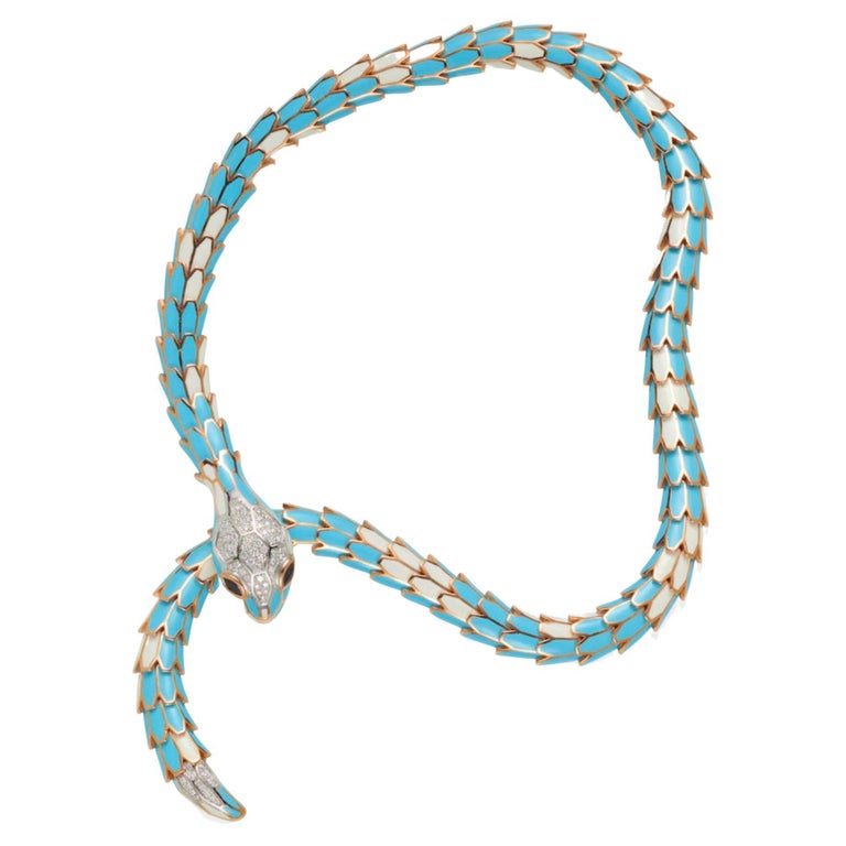 18k Rose Gold and Enamel Snake Necklace at 1stDibs