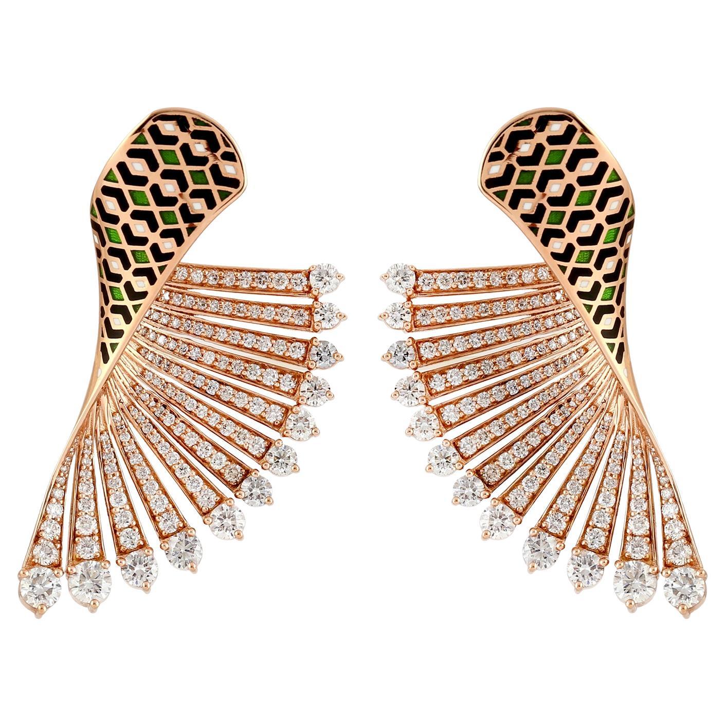 Four Sided Hoop in 18k Rose gold with VS Pave Diamonds and Cherry Color ...