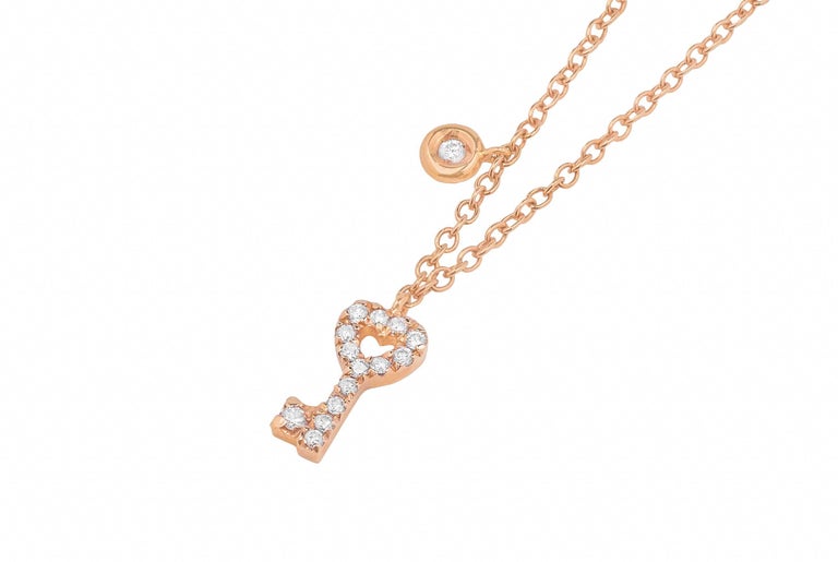 18k Rose Gold and White Diamonds Key Pendant Necklace For Sale at 1stDibs