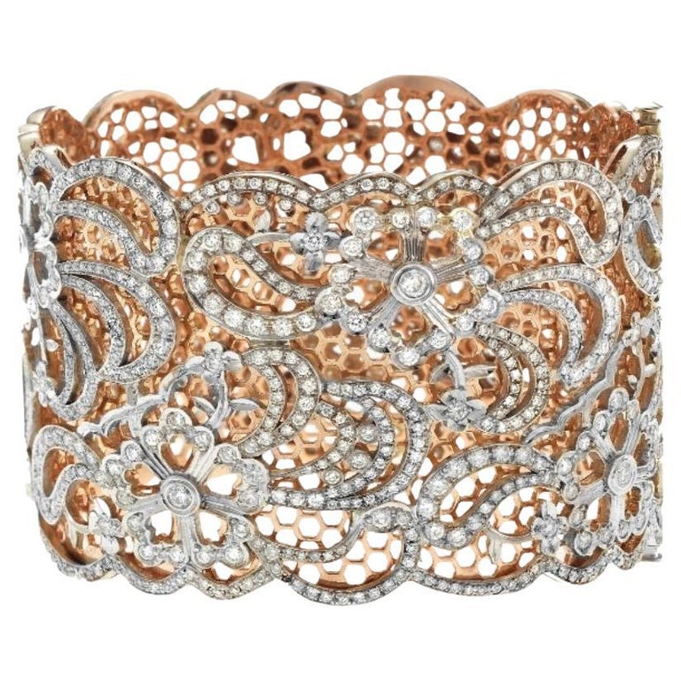 18k Rose Gold Art Deco Style Cuff Bracelet For Sale at 1stDibs