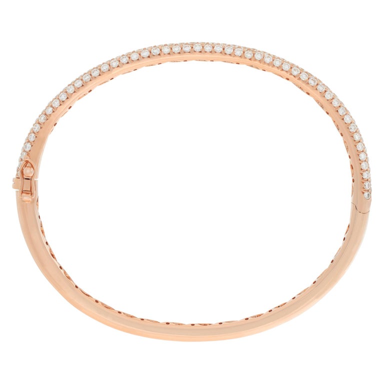 18k Rose Gold Bangle with 2.86 Carats in Round Brilliant Cut Pave ...