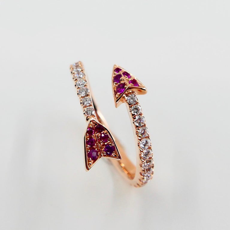 18 Karat Rose Gold Burma Red Rubies and Diamond Band Ring, Cupid's ...