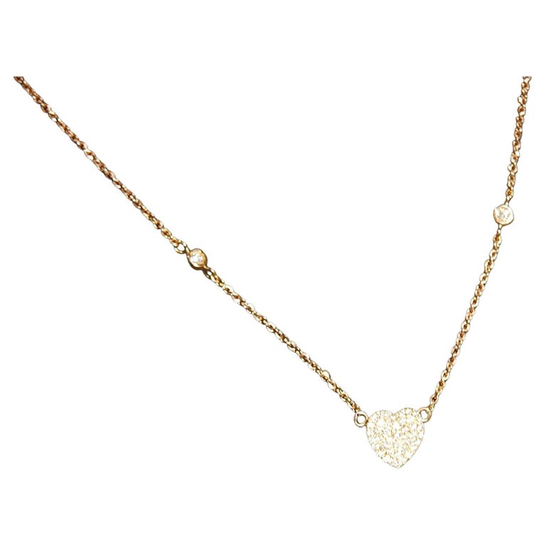 18k Rose Gold Collier with Central Heart with Diamonds For Sale at 1stDibs