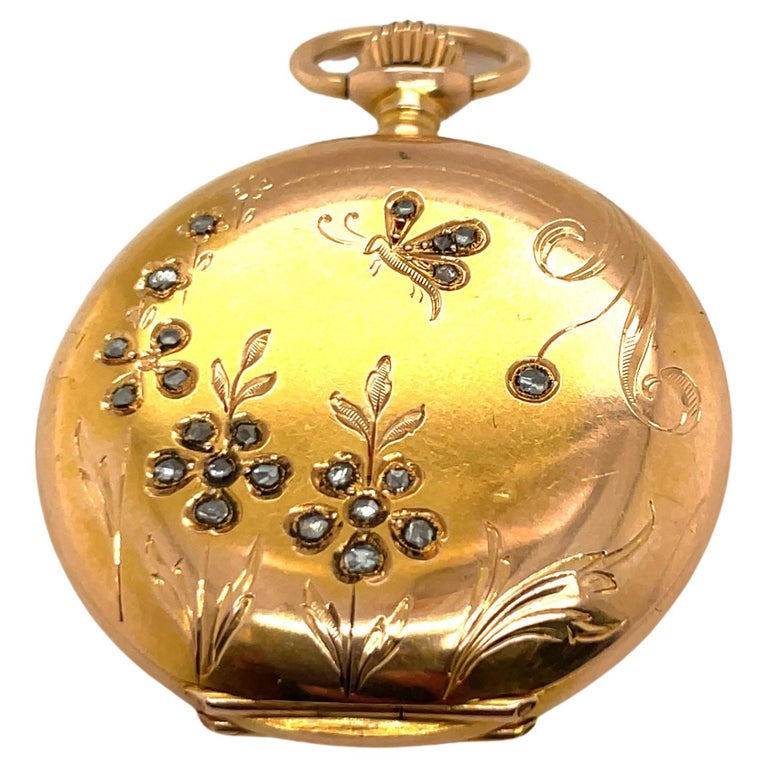 18K Rose Gold Diamond Bezel Flower Butterfly Locket For Sale at 1stDibs