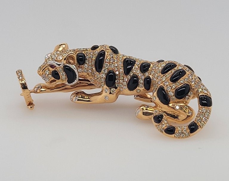 18K Rose Gold Diamond Black Onyx Ruby Tiger Pendant, One Piece For Sale ...