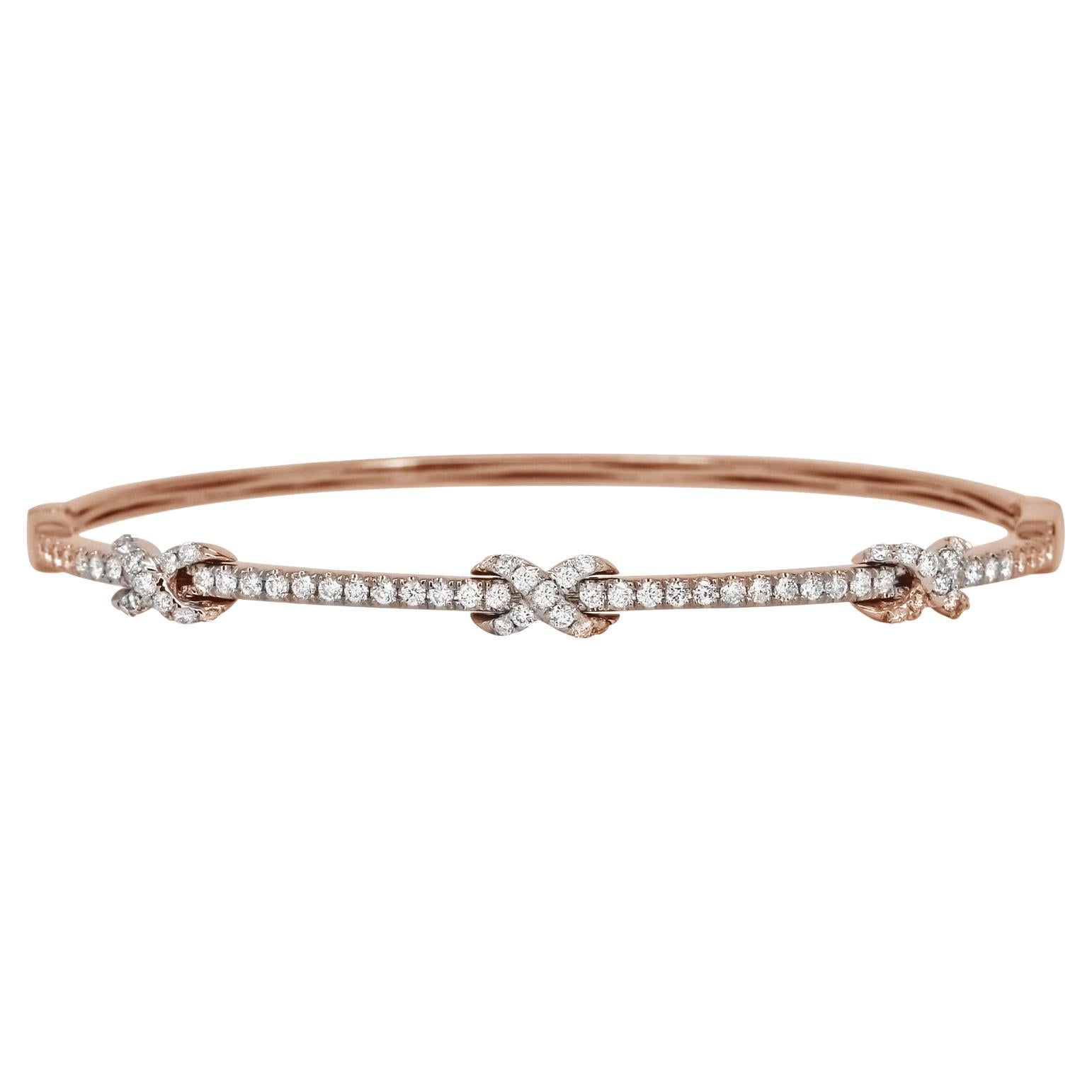 18k White Gold Diamond Criss Cross Station Bangle For Sale at 1stDibs