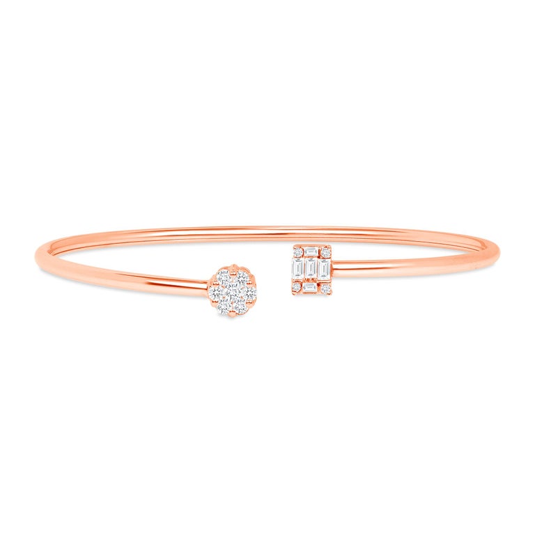 18k Rose Gold Diamond Cuff Bracelet 0.50 ct Diamond Bracelet, Open Cuff ...