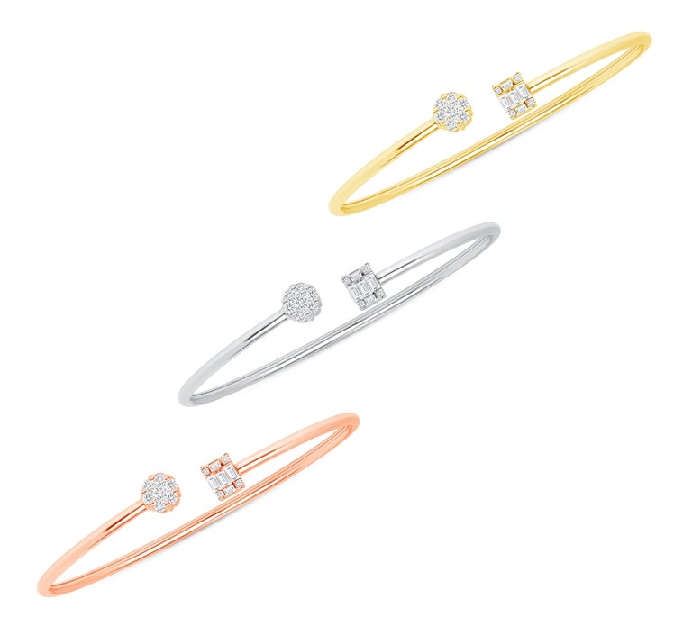 18k Rose Gold Diamond Cuff Bracelet 0.50 ct Diamond Bracelet, Open Cuff ...