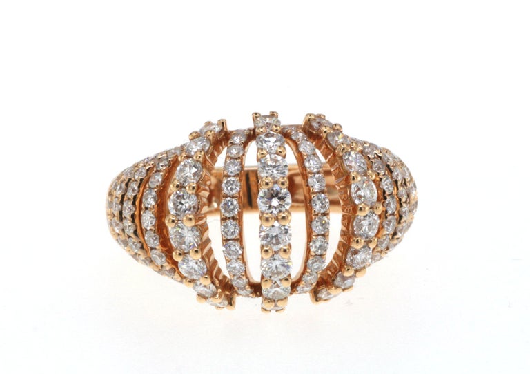 18K Rose Gold Diamond Dome Ring For Sale at 1stDibs