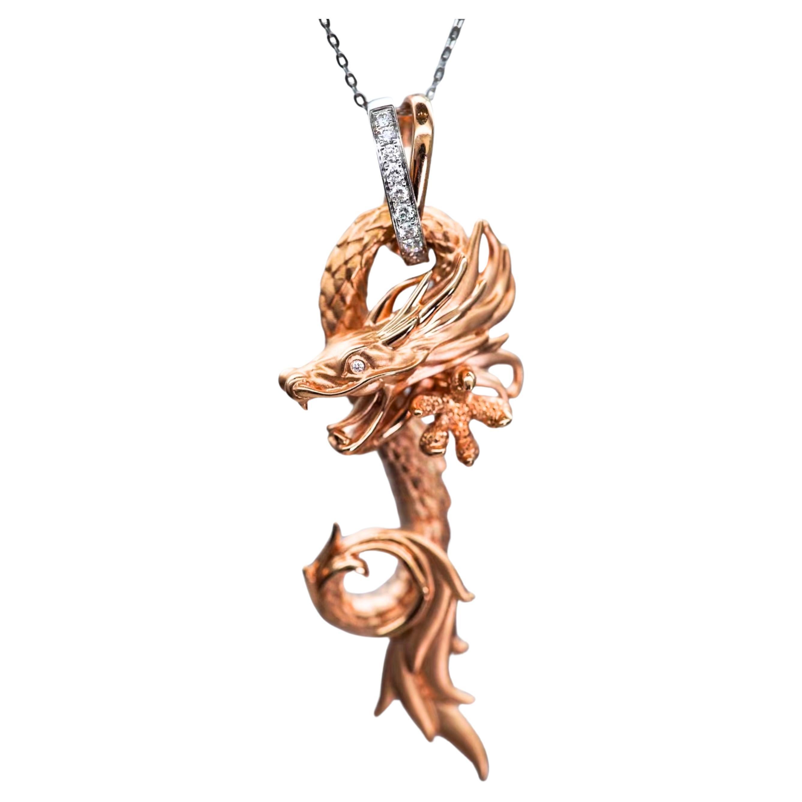 Vintage Dragon Pendant 18k Yellow Gold Diamond Heavy 29.5 Grams Fine ...