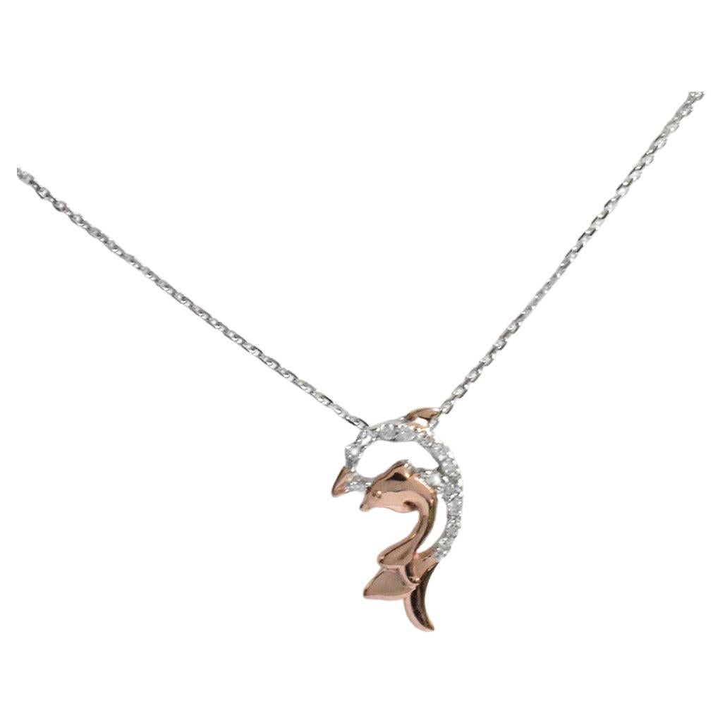 14k Gold Diamond Fish Necklace Ocean Dolphin Charm Pendant For Sale at ...