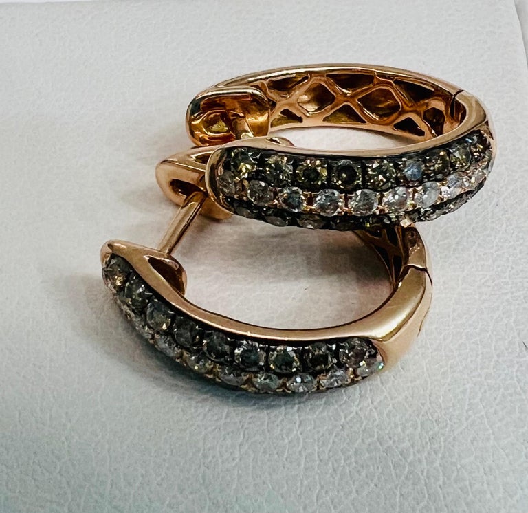 18k Rose Gold Diamond Huggies, Vintage For Sale at 1stDibs