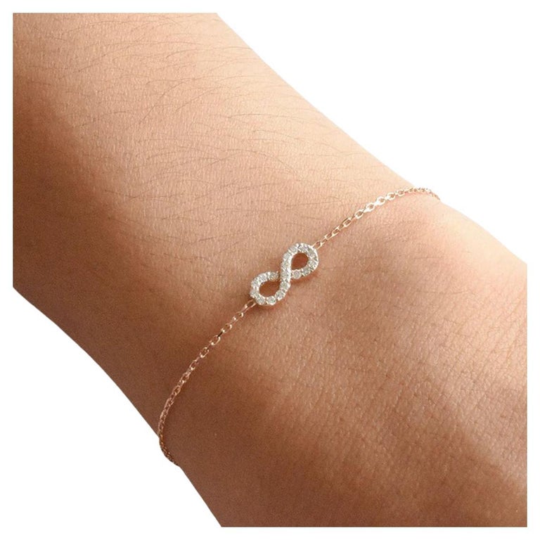 18k Rose Gold Diamond Infinity Knot Bracelet Infinity Charm Bracelet ...