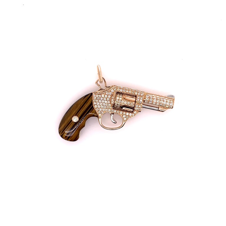 18k Rose Gold Diamond Revolver Gun Pendant For Sale at 1stDibs | rose ...