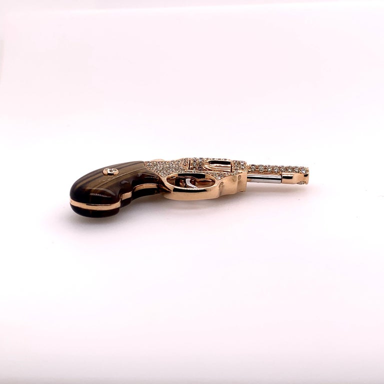 18k Rose Gold Diamond Revolver Gun Pendant For Sale at 1stDibs