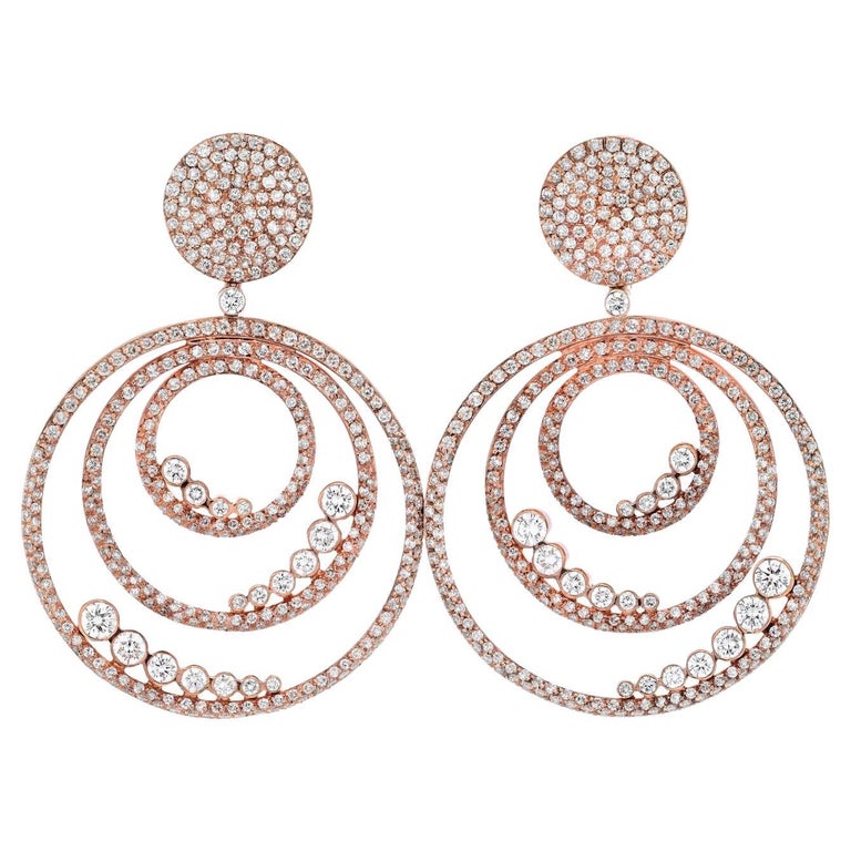 18K Rose Gold Diamond Triple Hoop Earrings For Sale at 1stDibs