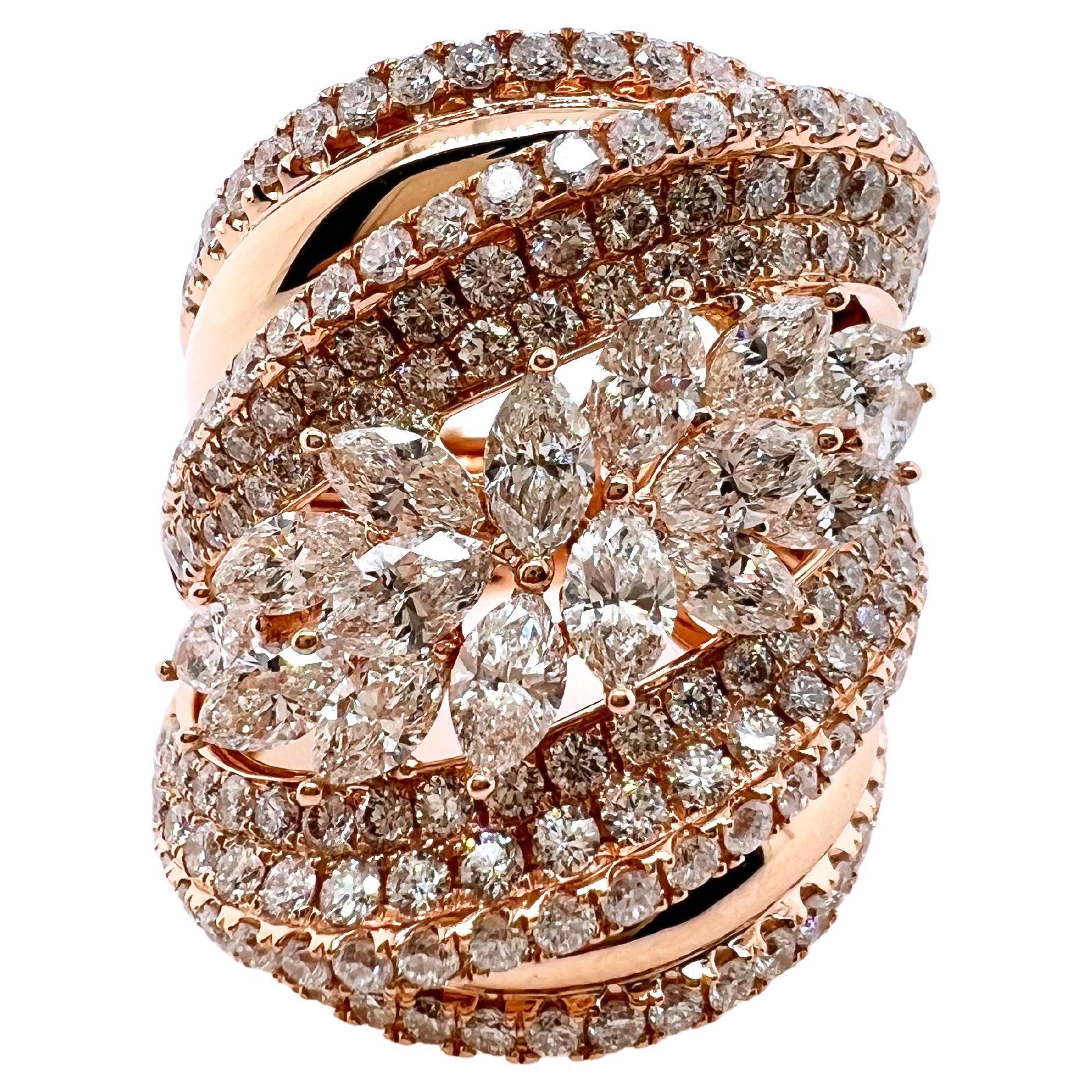 18k Rose Gold Diamond Crossover Band Ring For Sale at 1stDibs