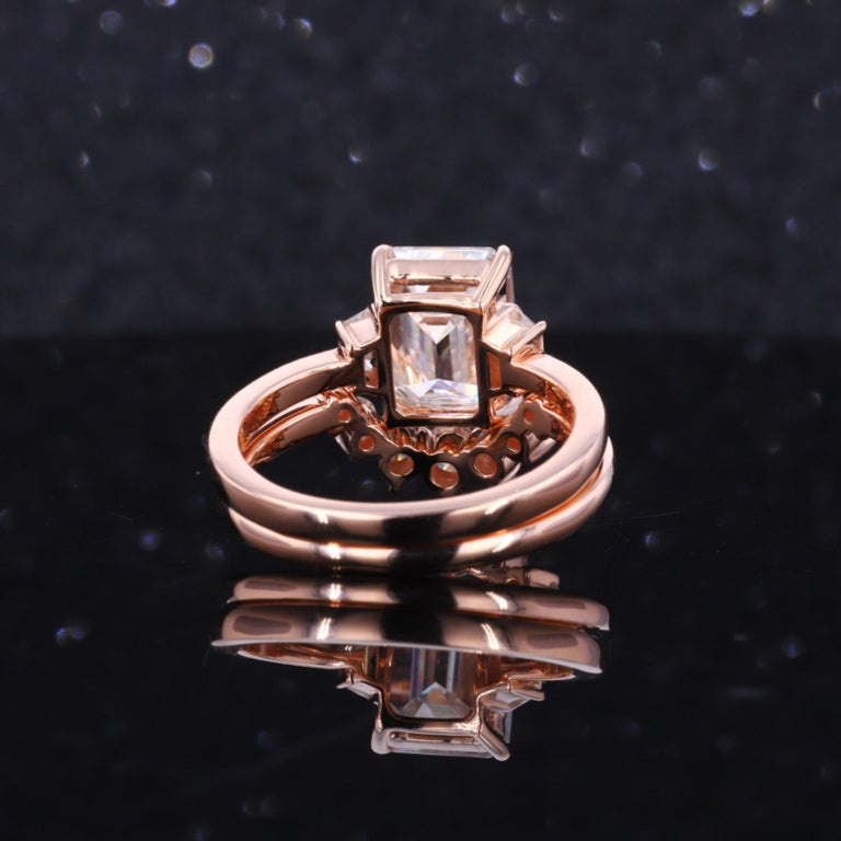 Customizable 18k Rose Gold Emerald Cut Diamonds Wedding Ring Set For ...