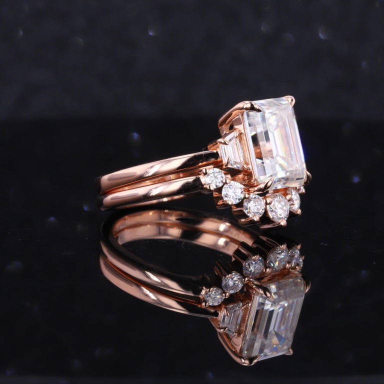 Customizable 18k Rose Gold Emerald Cut Diamonds Wedding Ring Set For ...