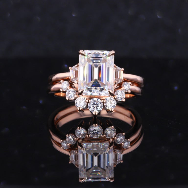 Customizable 18k Rose Gold Emerald Cut Diamonds Wedding Ring Set For ...