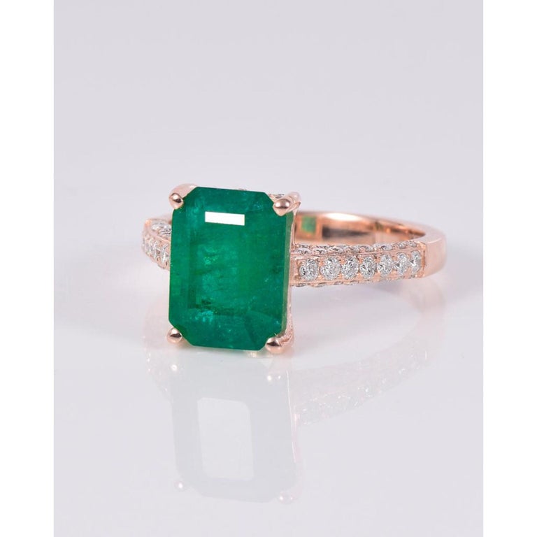 Customizable 18k Rose Gold Emerald Cut Emerald Statement Ring For Sale ...