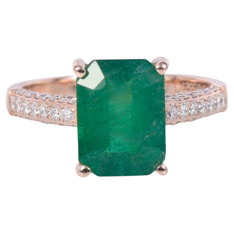 Customizable 18k Rose Gold Emerald Cut Emerald Statement Ring For Sale ...