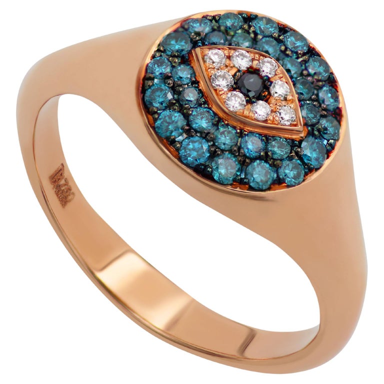 18k Rose Gold Evil Eye Ring with Blue and White Diamonds For Sale at ...
