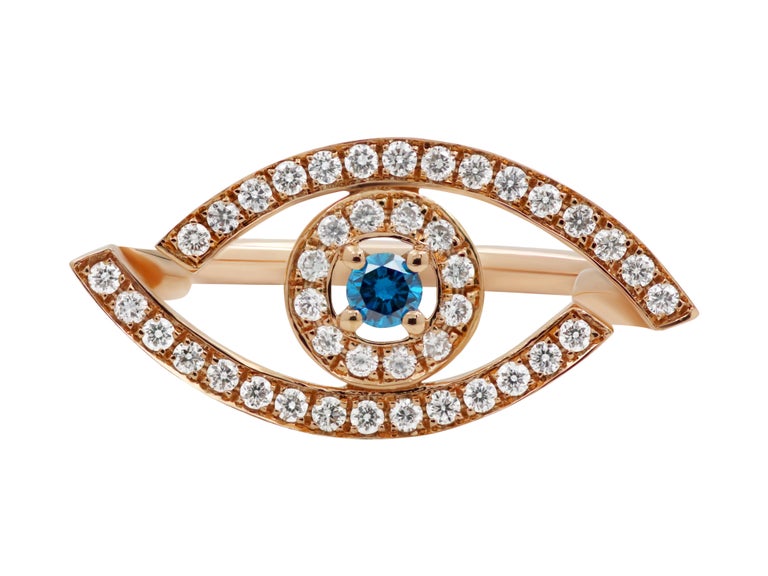 18k Rose Gold Evil Eye Ring with Diamonds For Sale at 1stDibs