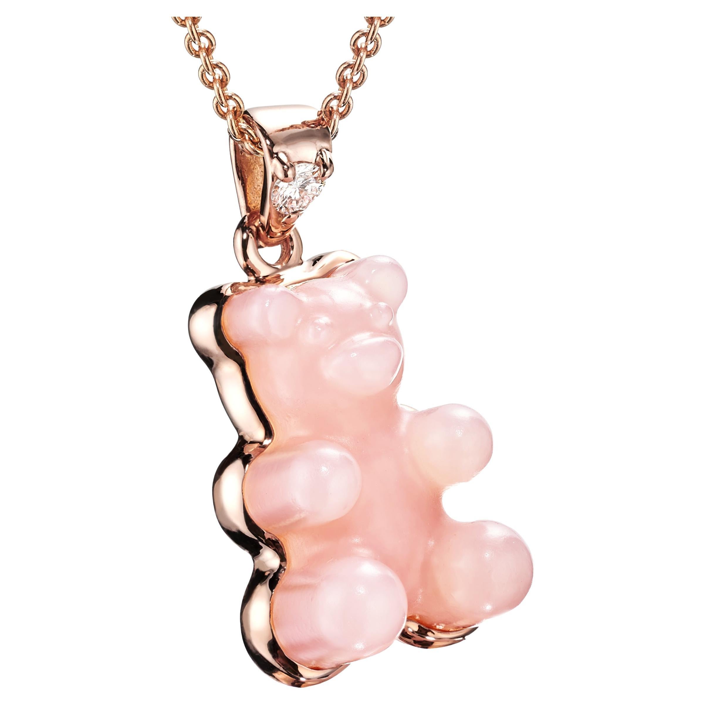 18K Rose Gold Gemmy Bear Rose Quartz 0.03ct White Diamond by Jochen ...