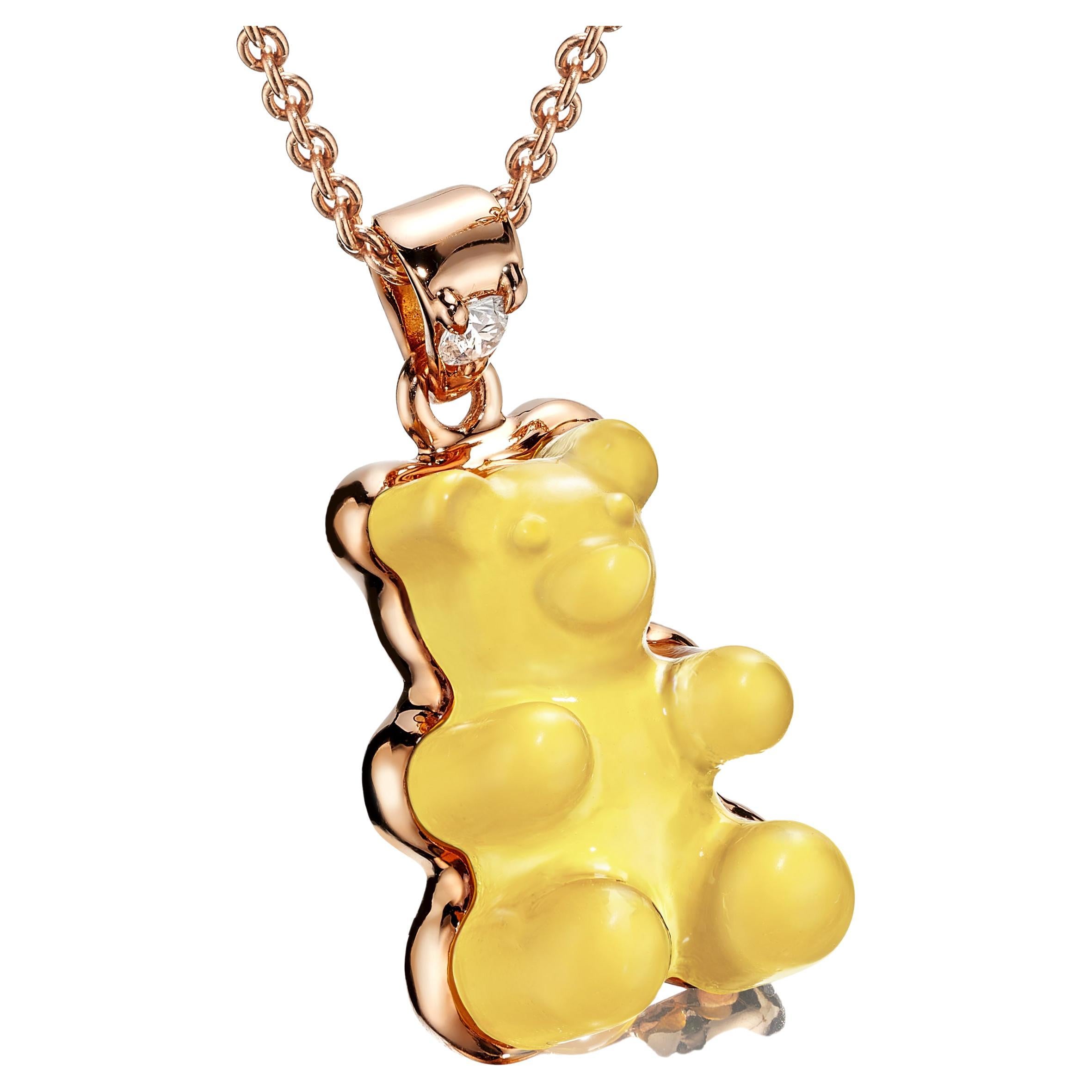 18K Rose Gold Gemmy Bear Rose Quartz 0.03ct White Diamond by Jochen ...