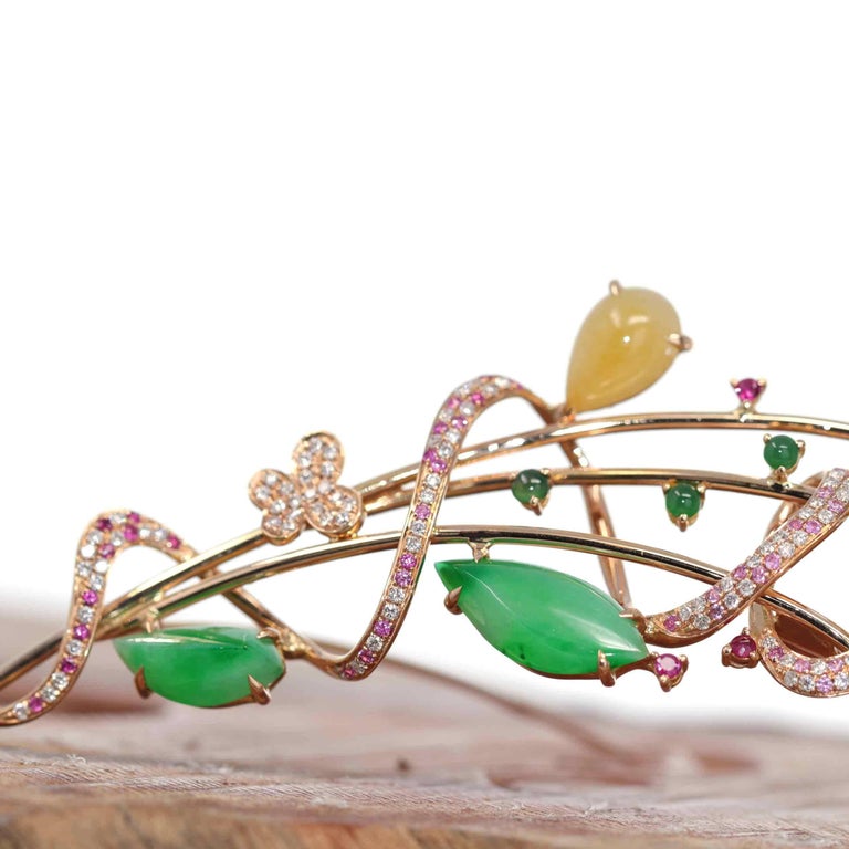 18K Rose Gold Genuine Imperial Jadeite Jade Pendant and Brooch with ...