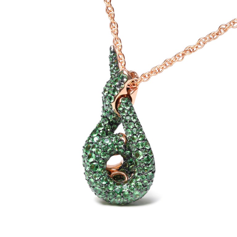 18K Rose Gold Green Tsavorite Gemstone Spiral Snake Design Pendant ...