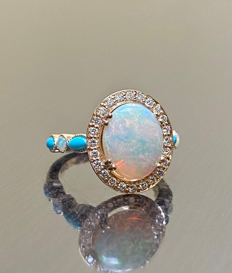 18K Rose Gold Halo Diamond Marquise Turquoise Australian Opal ...
