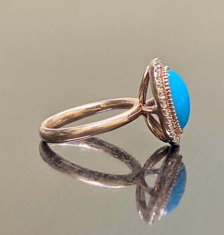 18K Rose Gold Halo Diamond Oval Sleeping Beauty Turquoise Engagement ...