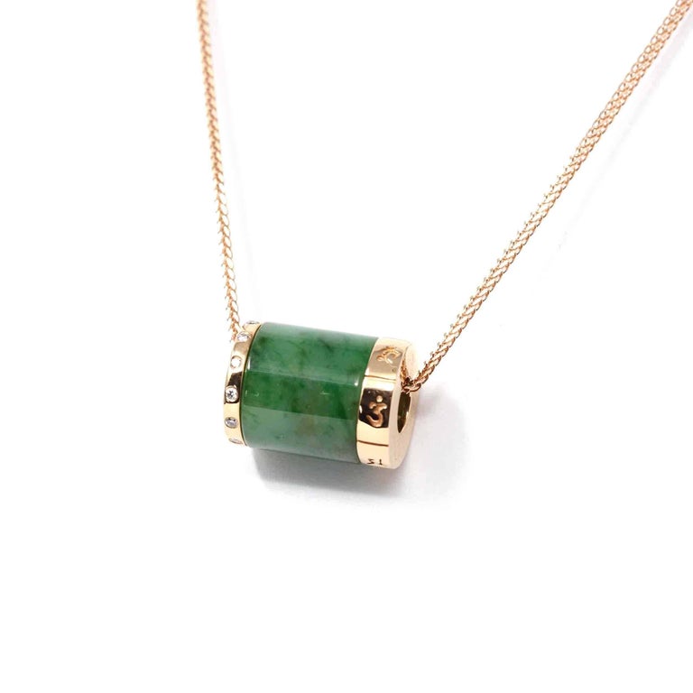 18k Rose Gold Jadeite Jade Diamond Pendant Necklace For Sale at 1stDibs
