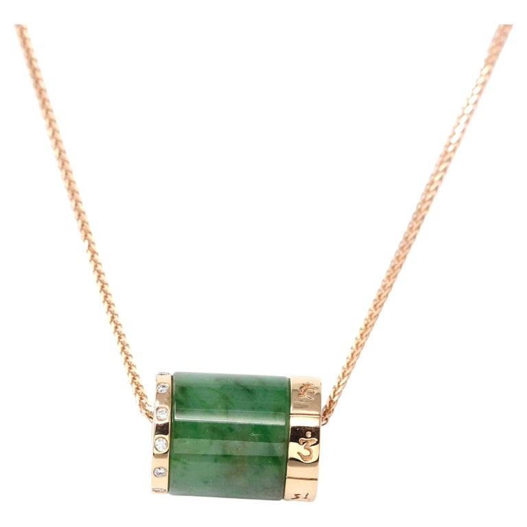 18k Rose Gold Jadeite Jade Diamond Pendant Necklace For Sale at 1stDibs