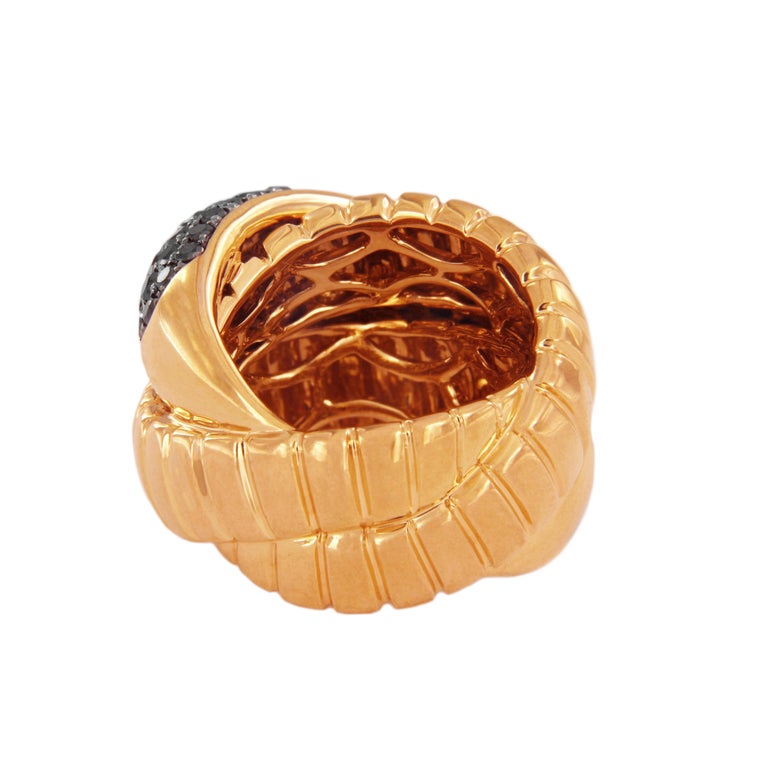 18k Rose Gold Large Ring With Black Diamonds For Sale at 1stDibs