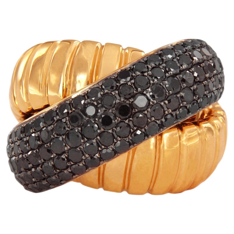 18k Rose Gold Large Ring With Black Diamonds For Sale at 1stDibs