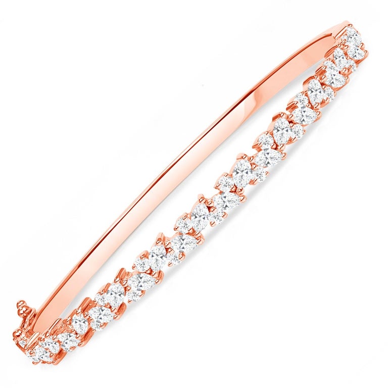 18K Rose Gold Marquise Diamond Solid Bangle Combined with Round ...