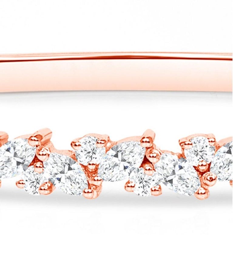 18K Rose Gold Marquise Diamond Solid Bangle Combined with Round ...